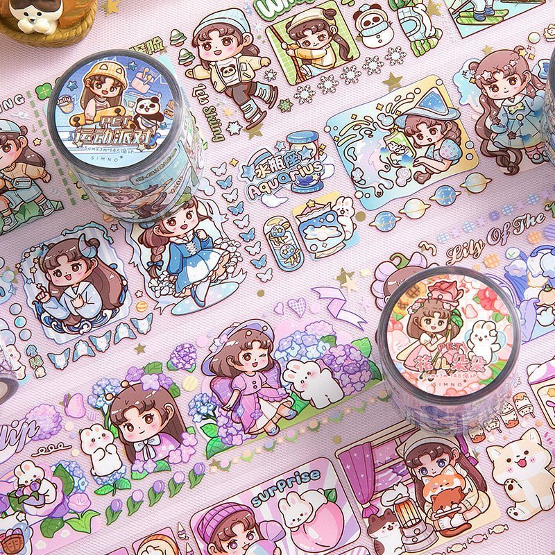 Cute Kawaii P.E.T. Sticker Rolls - 3m x 5cm, 3 Color Themes – The ...